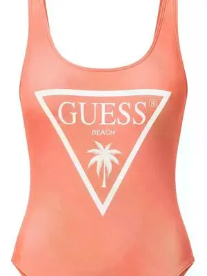 Guess Logo-print Scoop Neck Swimsuit - Orange