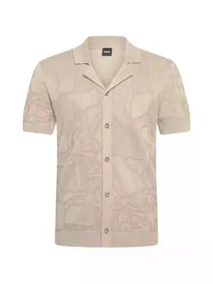 BOSS Jacquard-knit Short-sleeve Polo Shirt - Neutrals