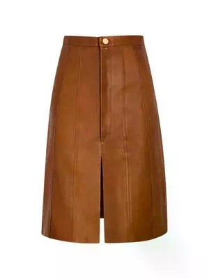 SKIIM Alexandra Lace-up Leather Midi Skirt - Brown