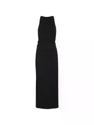 Another Tomorrow Sleeveless Ruched Waist Midi Dress - Black