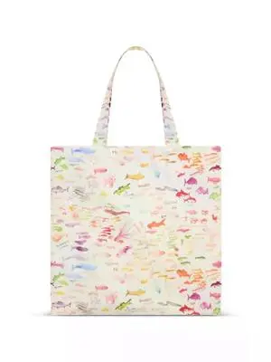Vilebrequin X Fabrice Hyber Fish Print Linen Beach Bag - Neutrals