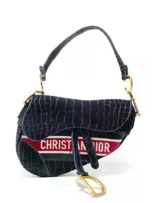 Dior 1999-2003 Saddle Crocodile-effect Shoulder Bag - Blue