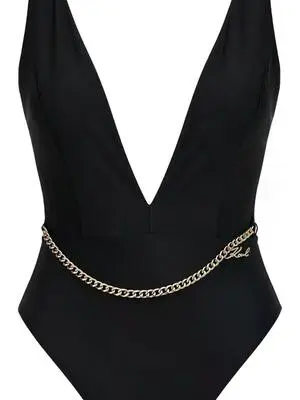 Karl Lagerfeld Chain-belt Plunge-neck Swimsuit