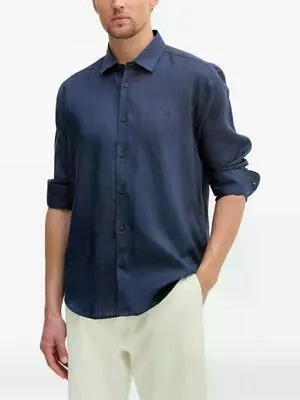 TRUSSARDI Logo-embroidered Linen Shirt - Blue