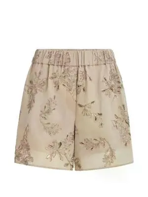 Brunello Cucinelli Broderie Anglaise Cotton Organza Shorts - Neutrals