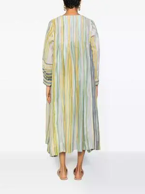 INJIRI Striped Pleated Midi Dress