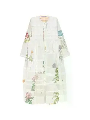 INJIRI Floral Print Smocked Coat