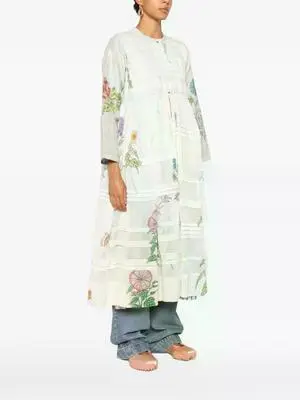 INJIRI Floral Print Smocked Coat
