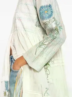 INJIRI Floral Print Smocked Coat