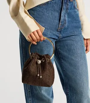 JIMMY CHOO Bon Bon Woven Top Handle Bag - Beige