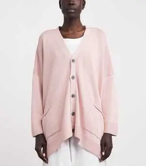 Eskandar Linen & Organic Cotton V-neck Cardigan - Pink