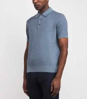 Brioni Cotton-silk-cashmere Woven Polo Shirt - Blue