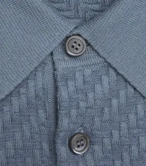 Brioni Cotton-silk-cashmere Woven Polo Shirt - Blue