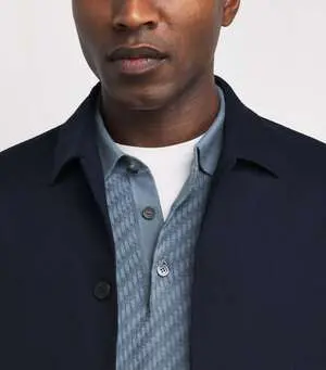 Brioni Cotton-silk-cashmere Woven Polo Shirt - Blue