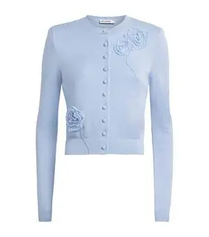 SELF-PORTRAIT Lace Embroidered Cardigan - Blue