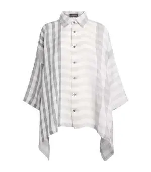 Eskandar Linen Cape Shirt With Asymmetrical Hem - Blue