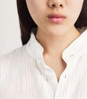 Eskandar Linen-blend Striped Collarless Shirt - White