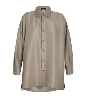 Eskandar Silk Plissé Wide A-line Shirt - Grey