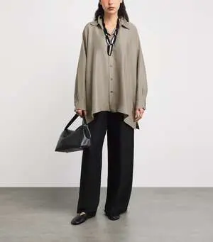 Eskandar Silk Plissé Wide A-line Shirt - Grey