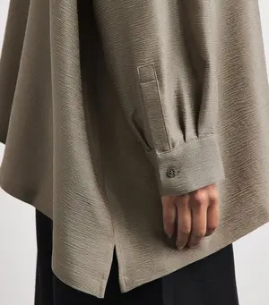 Eskandar Silk Plissé Wide A-line Shirt - Grey