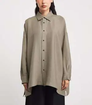 Eskandar Silk Plissé Wide A-line Shirt - Grey