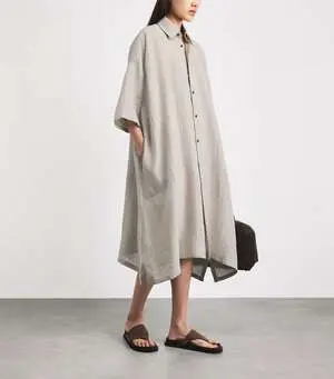 Eskandar Linen-blend Stripe Midi Shirt Dress - Neutral