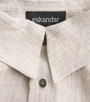 Eskandar Linen-blend Stripe Midi Shirt Dress - Neutral
