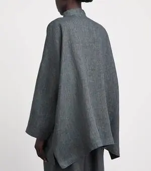 Eskandar Linen Wide Longline Jacket - Blue