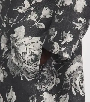 Eskandar Linen Floral Scoop Neck Midi Dress