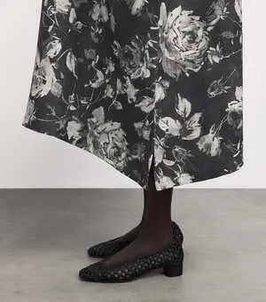 Eskandar Linen Floral Scoop Neck Midi Dress