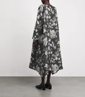 Eskandar Linen Floral Scoop Neck Midi Dress