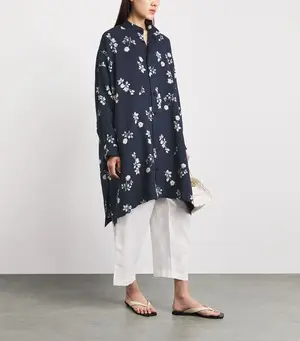 Eskandar Floral Print Linen Midi Shirt Dress