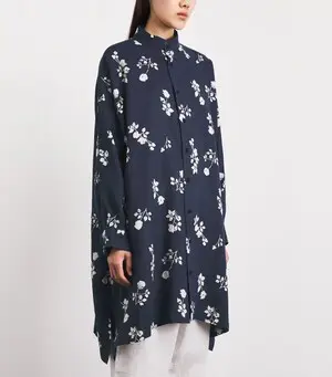 Eskandar Floral Print Linen Midi Shirt Dress
