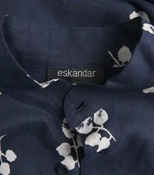 Eskandar Floral Print Linen Midi Shirt Dress