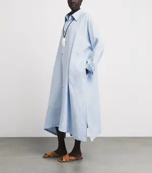 Eskandar Linen Check A-line Midi Shirt Dress