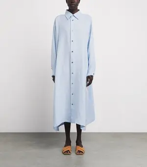 Eskandar Linen Check A-line Midi Shirt Dress