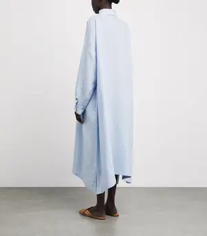Eskandar Linen Check A-line Midi Shirt Dress