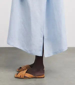 Eskandar Linen Check A-line Midi Shirt Dress