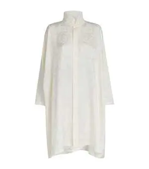 Eskandar Silk Jacquard Mandarin Collar Shirt - Grey