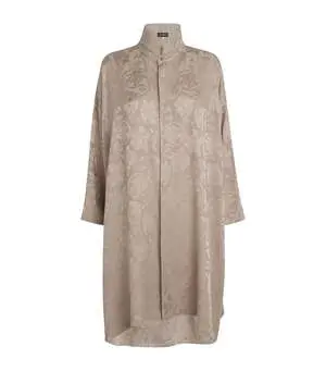 Eskandar Silk Jacquard Mandarin Collar Shirt - Grey