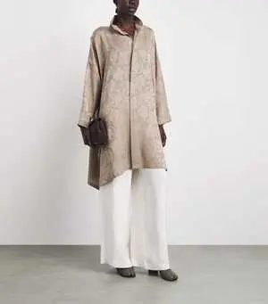 Eskandar Silk Jacquard Mandarin Collar Shirt - Grey