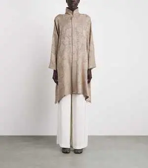 Eskandar Silk Jacquard Mandarin Collar Shirt - Grey