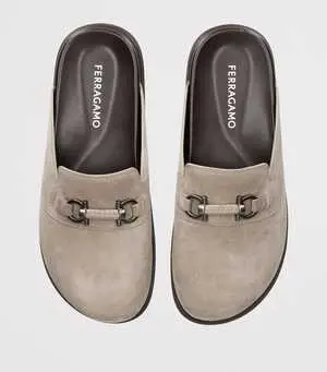 FERRAGAMO Suede Santiago Mules With Gancio Hardware