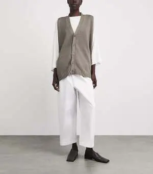 Eskandar Sleeveless Linen-organic Cotton Cardigan - Neutral