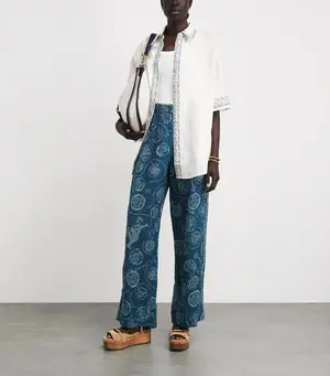 ALEMAIS Printed Wide Leg Linen Trousers