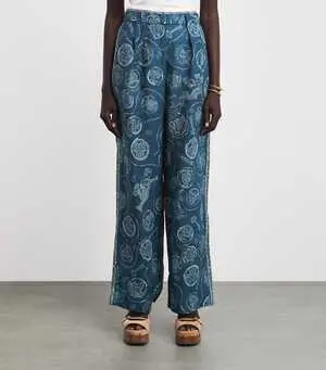 ALEMAIS Printed Wide Leg Linen Trousers