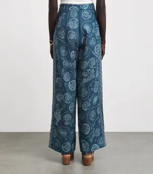 ALEMAIS Printed Wide Leg Linen Trousers