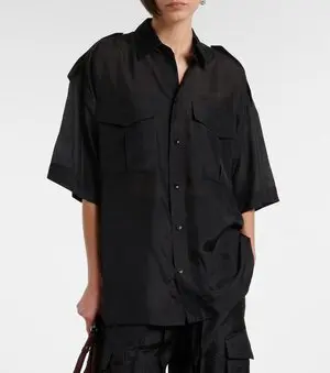 Phoebe Philo Short Sleeve Silk Shirt With Utility Pockets