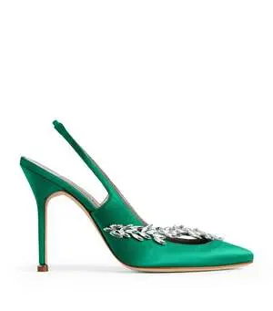 Balenciaga X Manolo Blahnik Embellished Slingback Heels 105 - Green