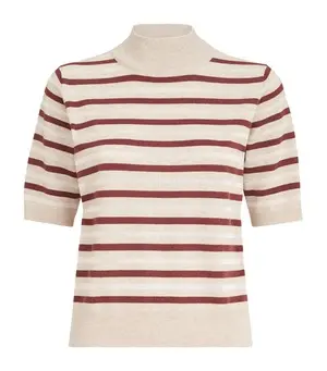 BRUNELLO CUCINELLI Brunello Cucinelli Striped Wool-Cashmere-Silk Knit Top With Lamé Thread